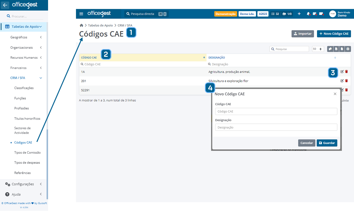 CRM/SFA / Códigos CAE – Help OfficeGest