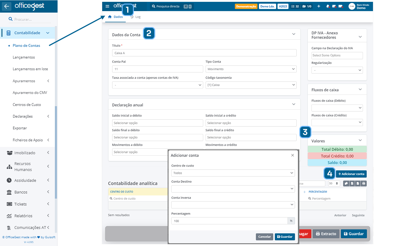 Plano de Contas / Nova Conta – Edição – Help OfficeGest