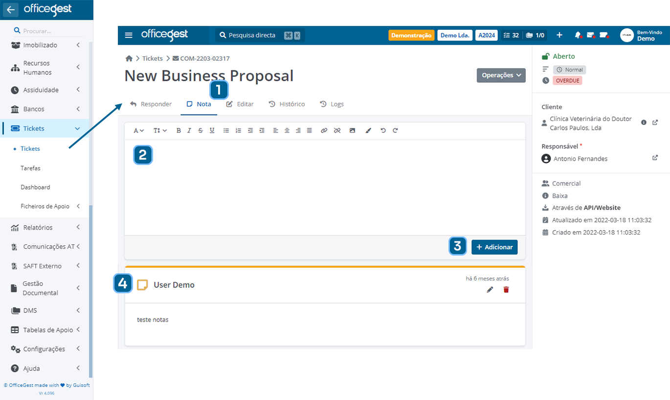 Gestão do Ticket – Nota – Help OfficeGest