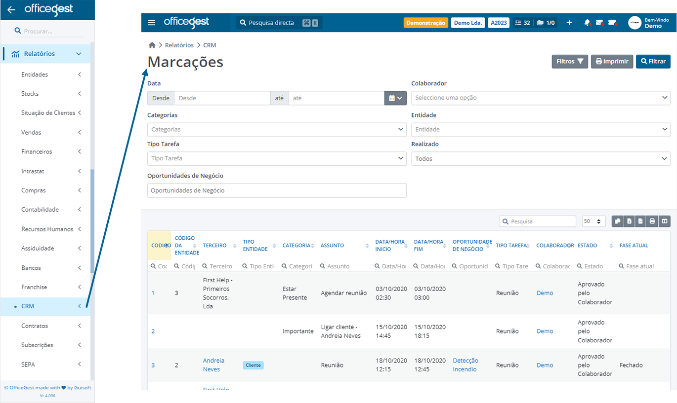 Relatório [CRM] Marcações – Help OfficeGest