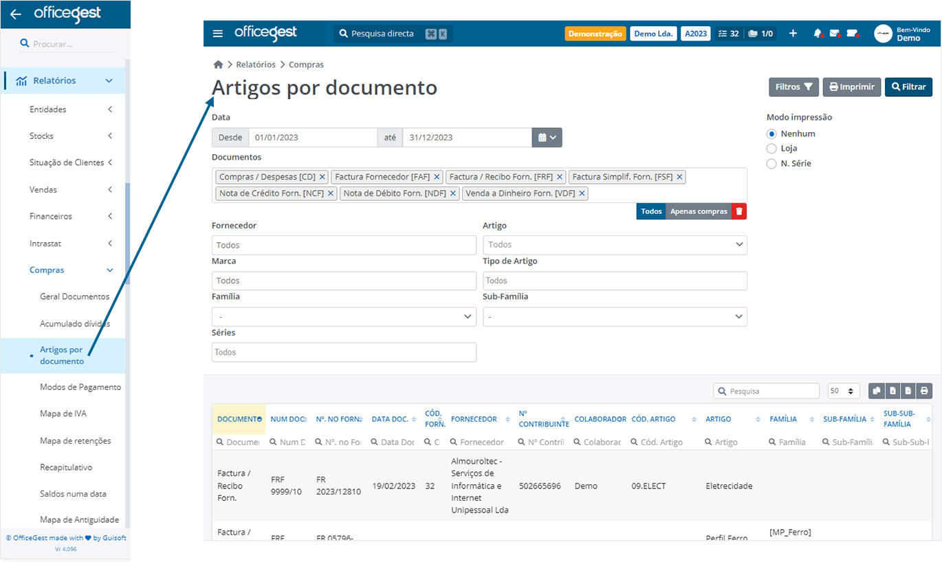 Relatório de [Compras] – Help OfficeGest